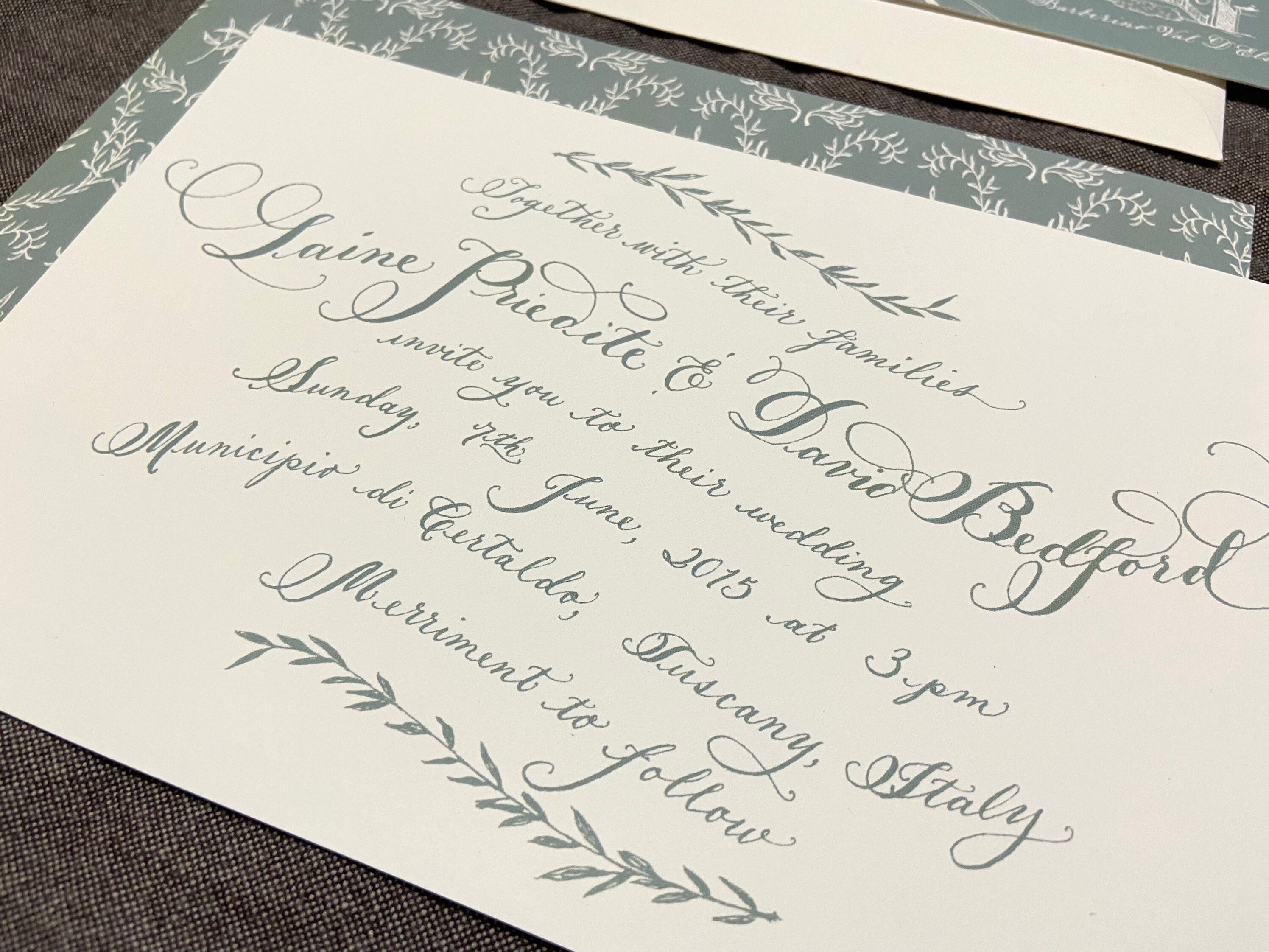 Hand Calligraphy Wedding Invitations With Olive Branches and Wedding ...