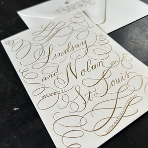 Gold Foil Calligraphy Wedding Save the Dates Invitations Love No. 356 ...