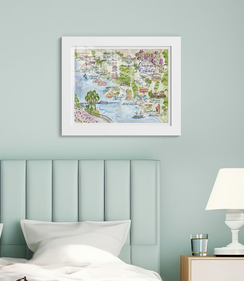 Map of South Orange County, California, Hand-painted Watercolor, Luxury ...