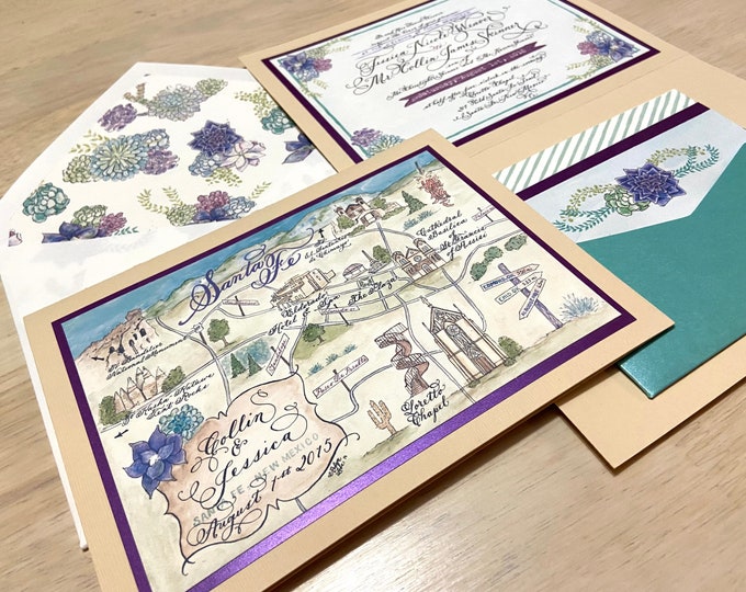 Calligraphy Wedding Invitation Train Ticket With Watercolor - Etsy