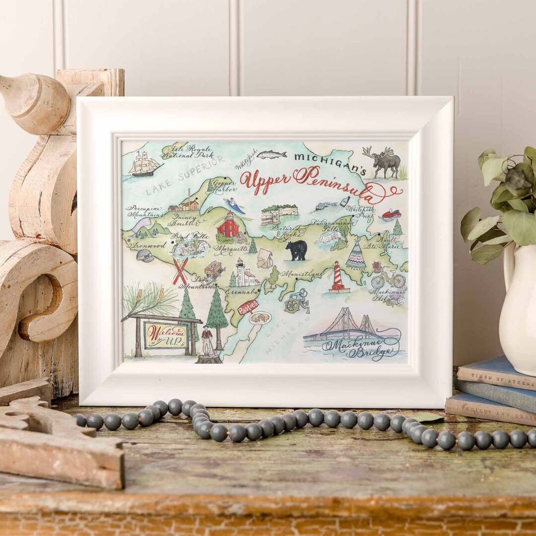 Michigan Upper Peninsula Map Print, Hand-painted Watercolor Art - Etsy UK