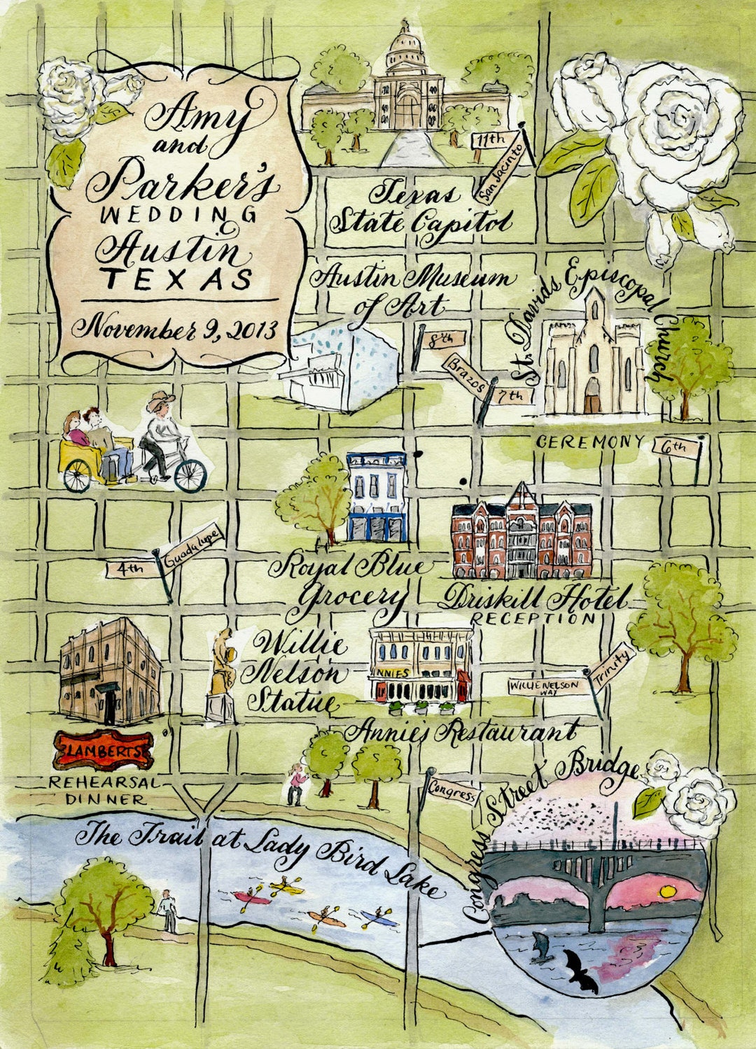 Watercolor Wedding Map by Robyn Love, Austin, Texas Wedding - Your ...
