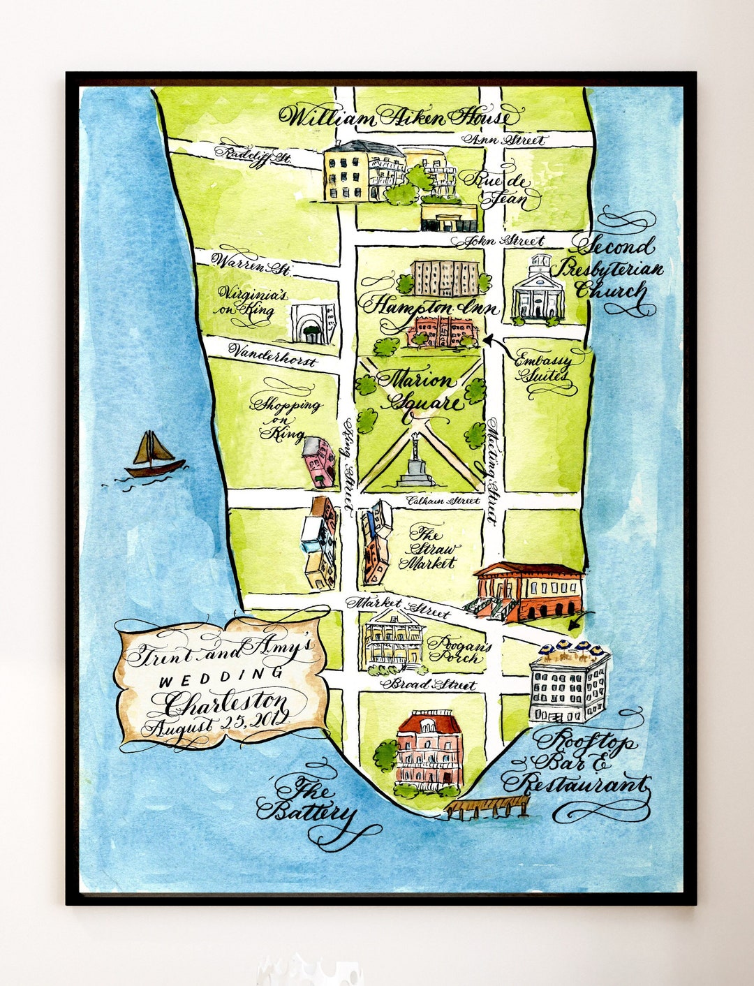 Charleston Watercolor Wedding Map DIY, Print at Home or Order Prints - Etsy
