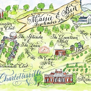 Charlottesville, Virginia Hand Painted Watercolor Wedding Map, Save the ...
