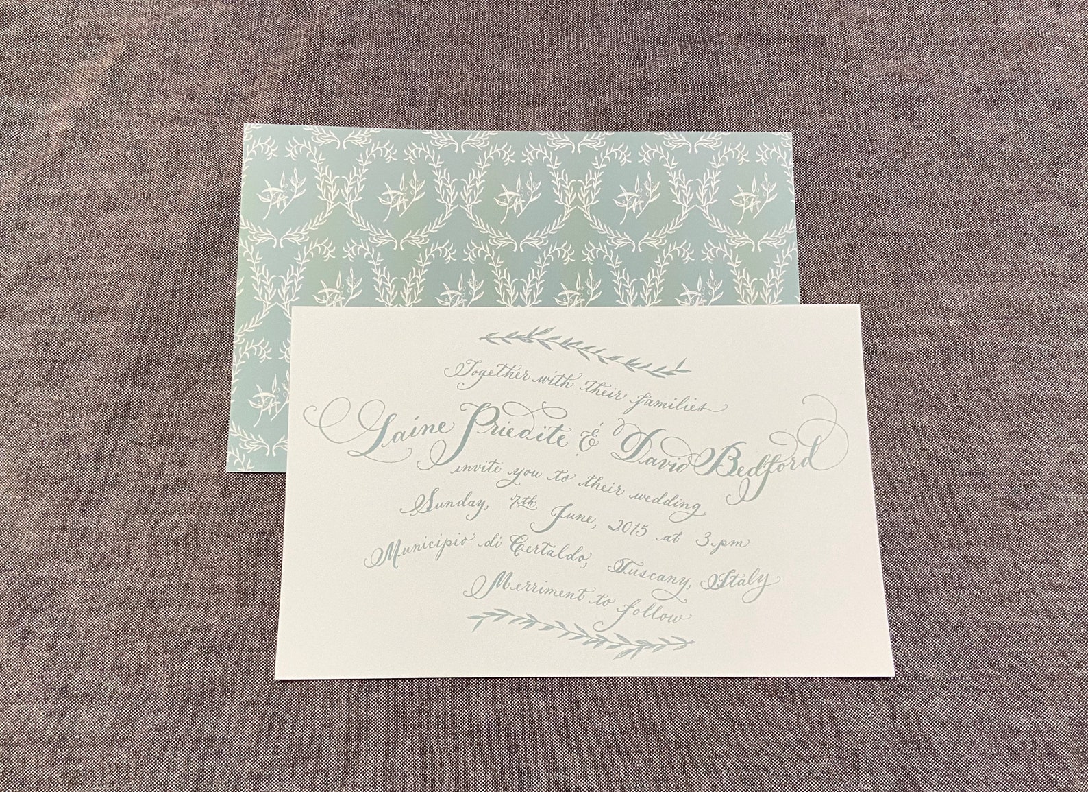 Hand Calligraphy Wedding Invitations With Olive Branches and Wedding ...