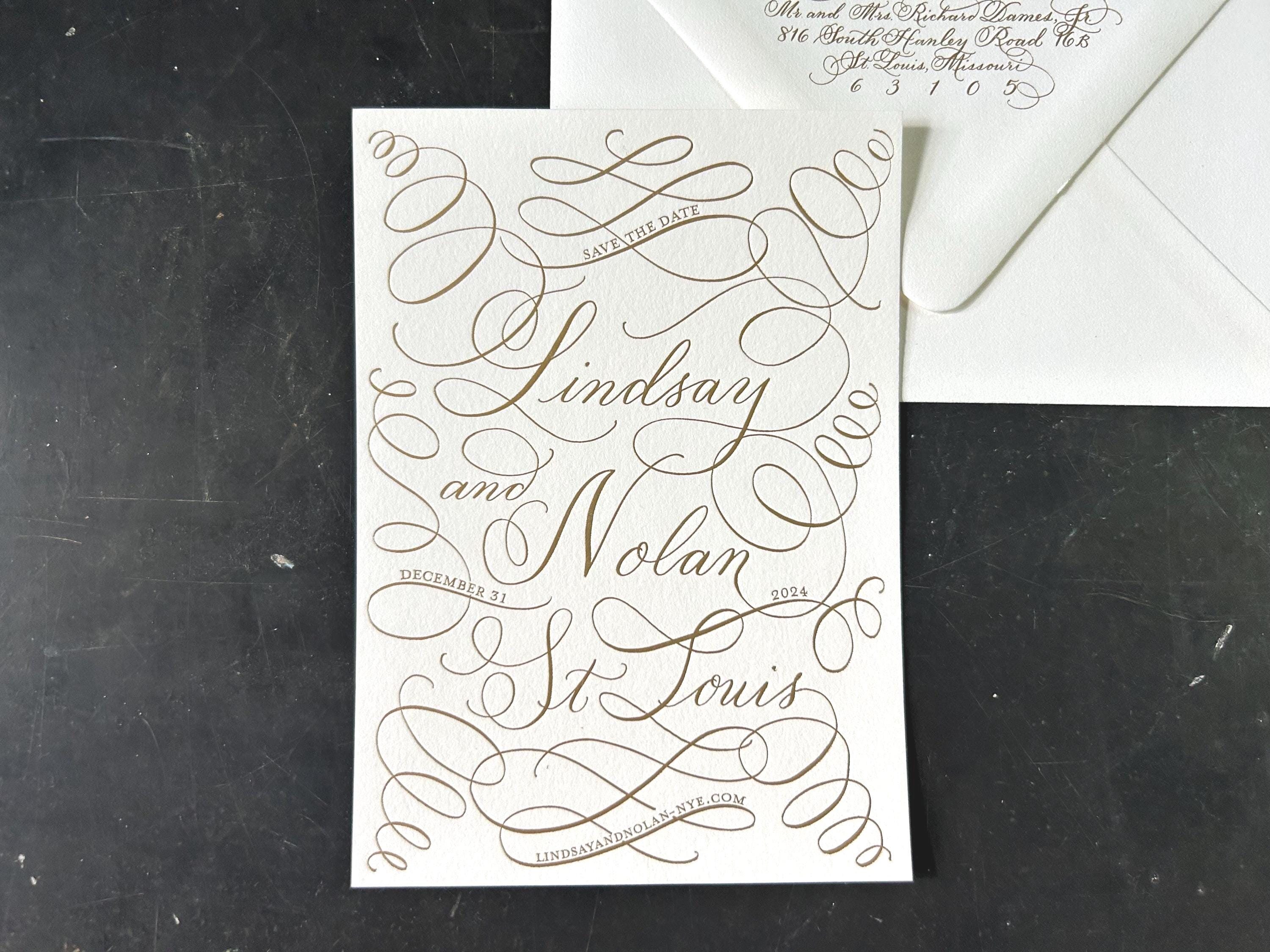 Gold Foil Calligraphy Wedding Save the Dates Invitations Love No. 356 ...
