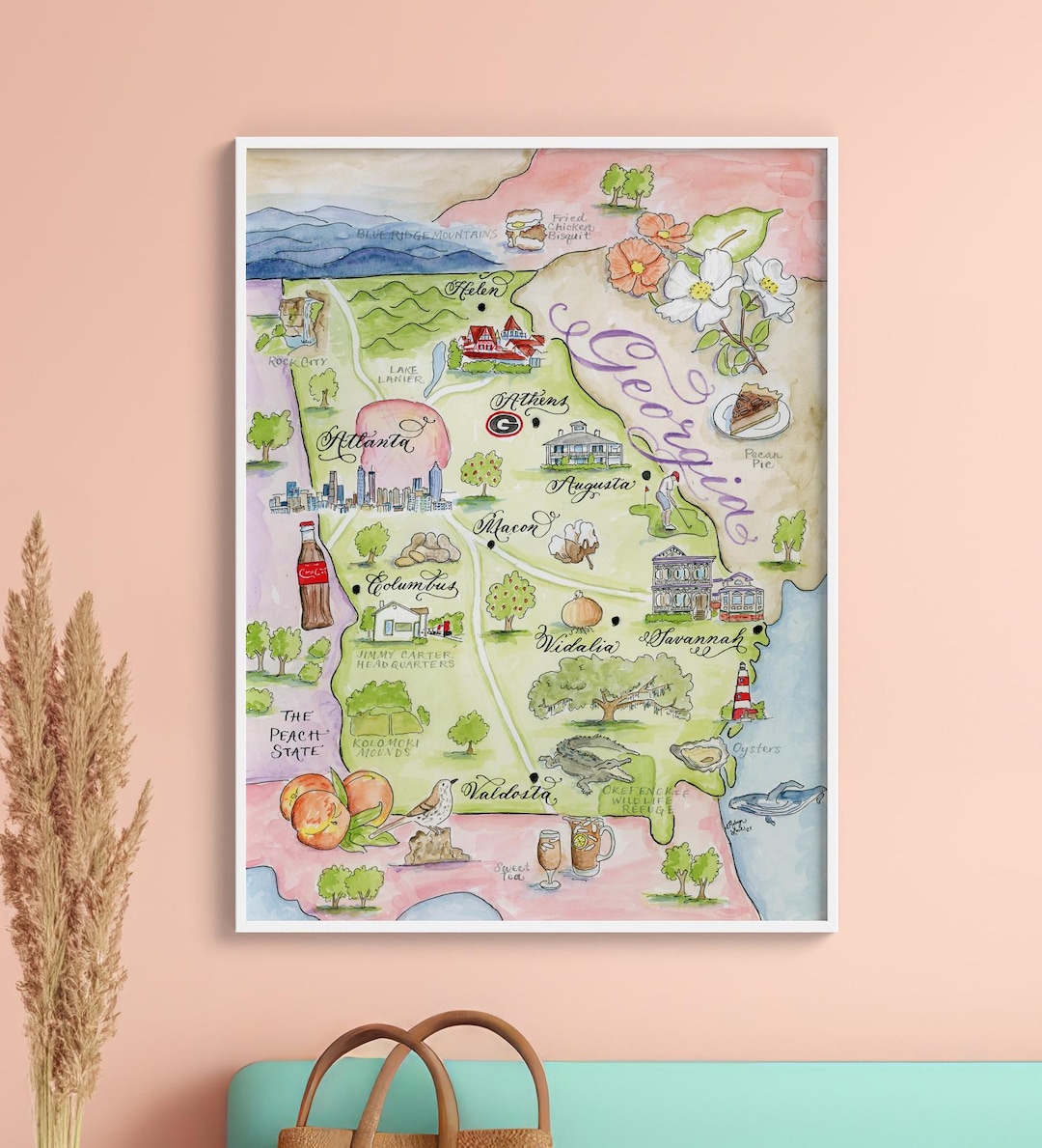 Georgia Map, Hand-painted Watercolor, Luxury Print in 5 X 7, 8 X 10, 11 ...