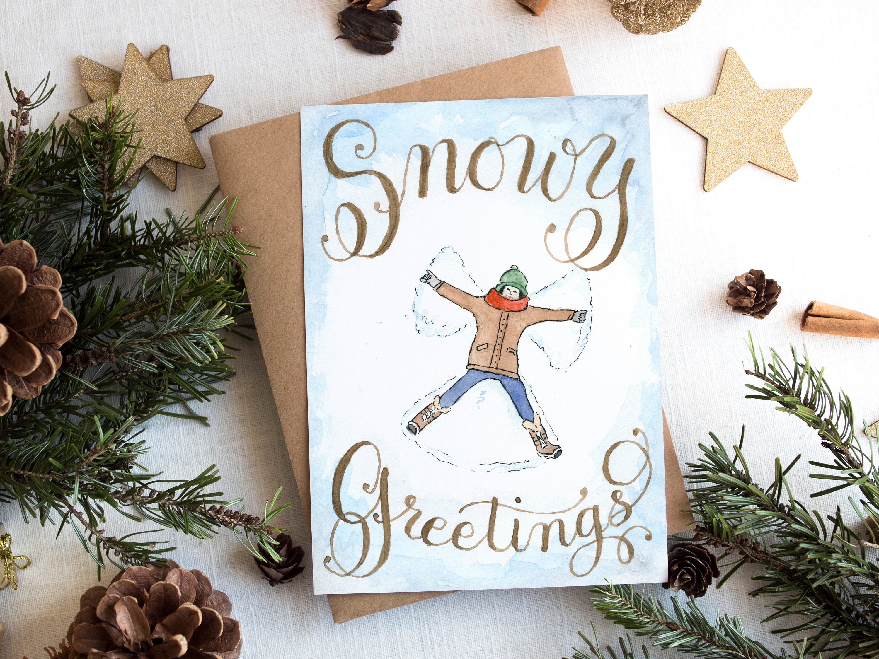 Snow Angel Calligraphy and Watercolor Christmas Cards on Luxurious ...