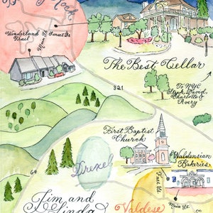 Romantic Custom Watercolor Wedding Map With Venue Illustration by Robyn ...