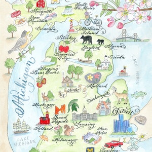 Map of Michigan - New Updated Version, Luxury Cotton Print in 5x7, 8 X ...