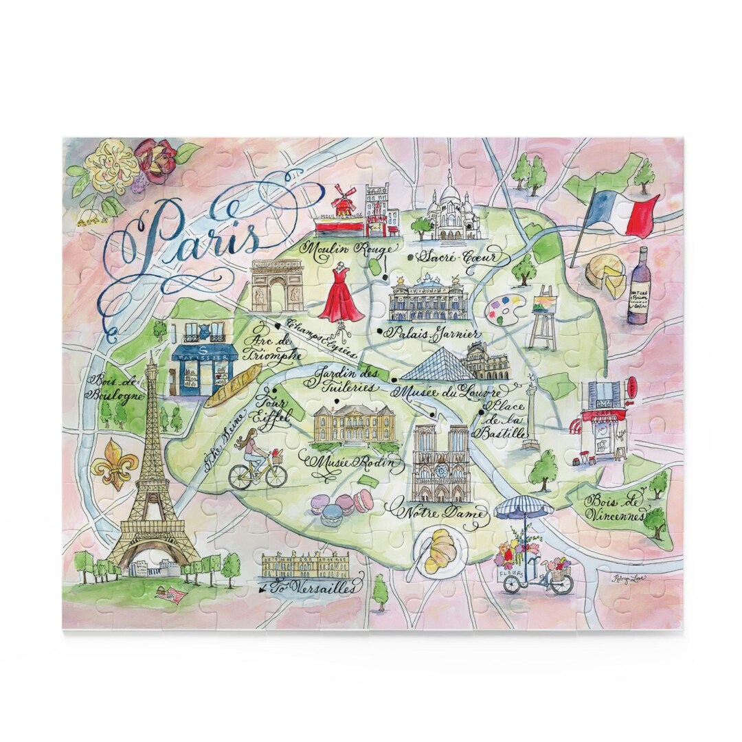 Watercolor Paris Map Jigsaw Puzzle, Family Travel Gift - Etsy
