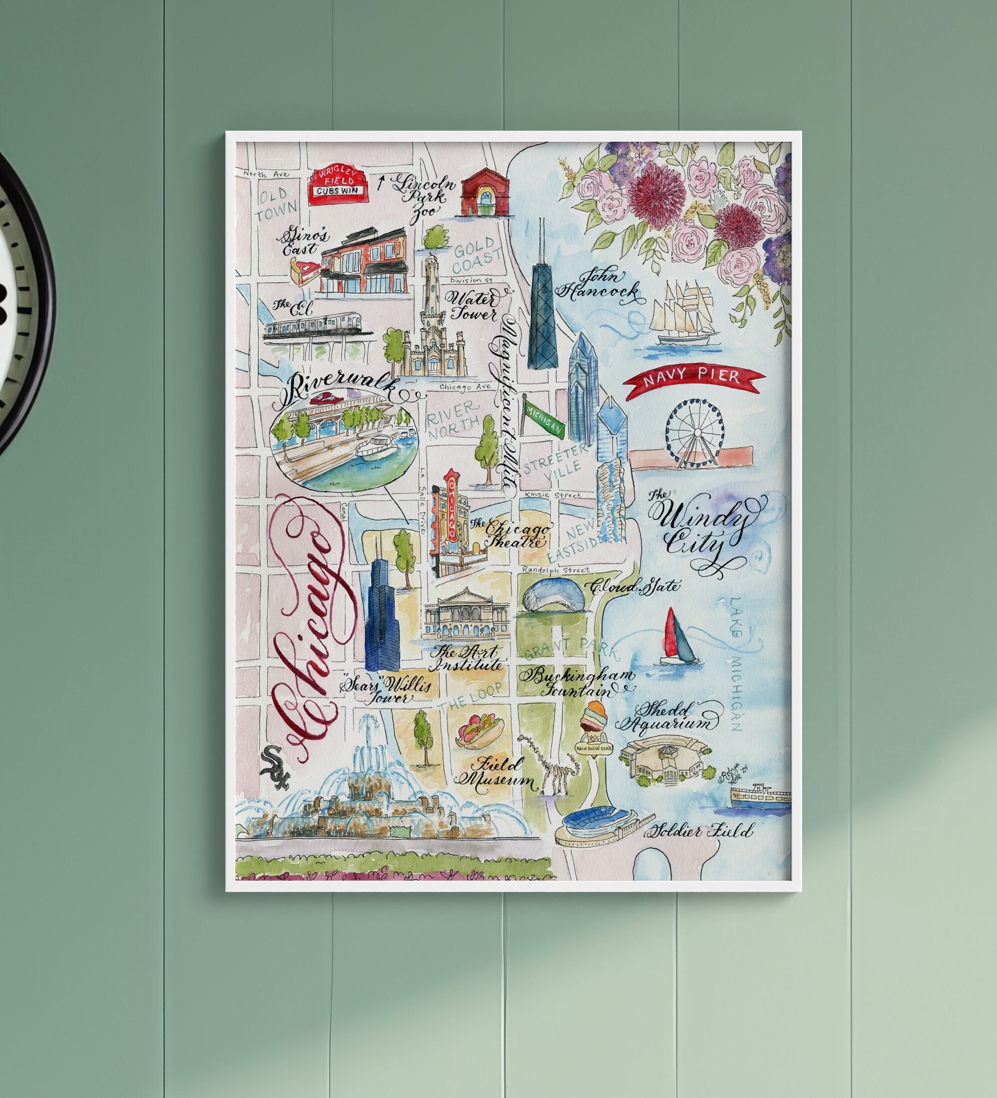 Chicago Map, Hand-painted Watercolor, Luxury Print in 5 X 7, 8 X 10, 11 ...