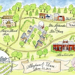Charlottesville, Virginia Hand Painted Watercolor Wedding Map, Save the ...