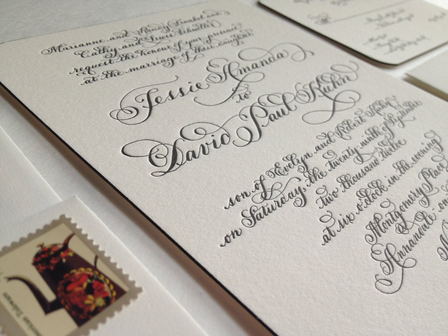 Letterpress Wedding Invitation // Hand Calligraphy on Duplex - Etsy