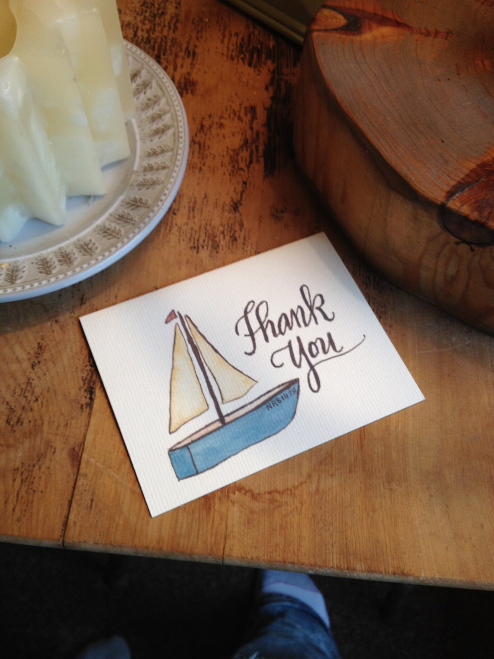 Calligraphy Vintage Boat Thank You Card -- Single Card, Set of 4, and ...