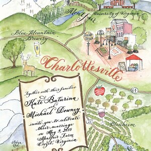 Charlottesville, Virginia Hand Painted Watercolor Wedding Map, Save the ...