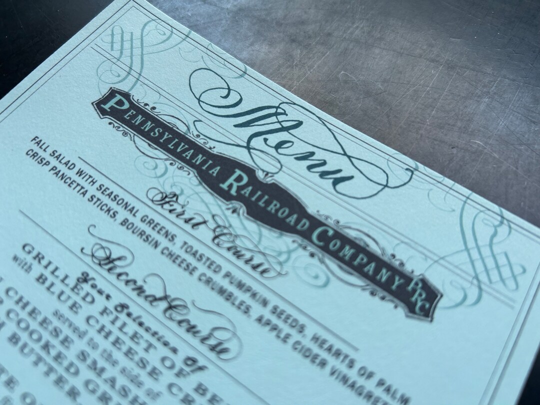 Train Station Wedding Menu in Hand Calligraphy With Flat Printing on ...