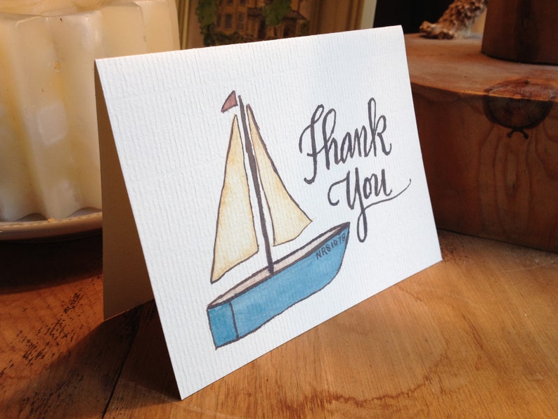 Calligraphy Vintage Boat Thank You Card -- Single Card, Set of 4, and ...