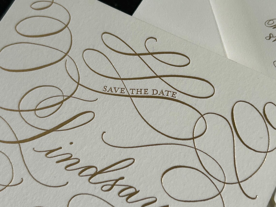 Gold Foil Calligraphy Wedding Save the Dates Invitations Love No. 356 ...