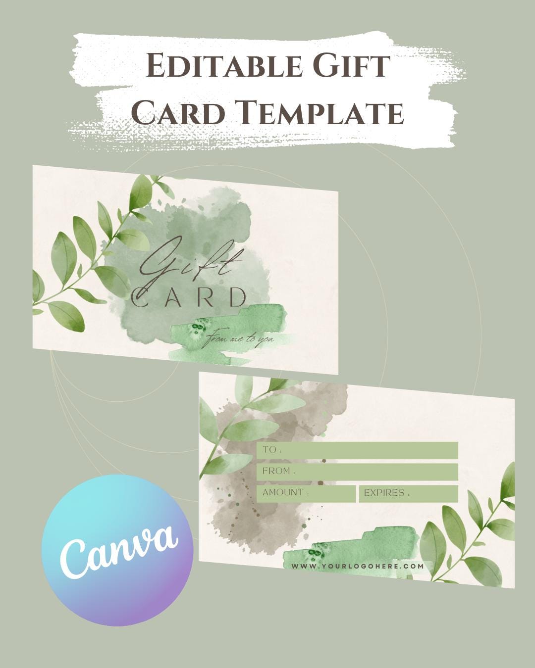 Editable Gift Card Template, Plant and Leaf Design, Customisable for ...