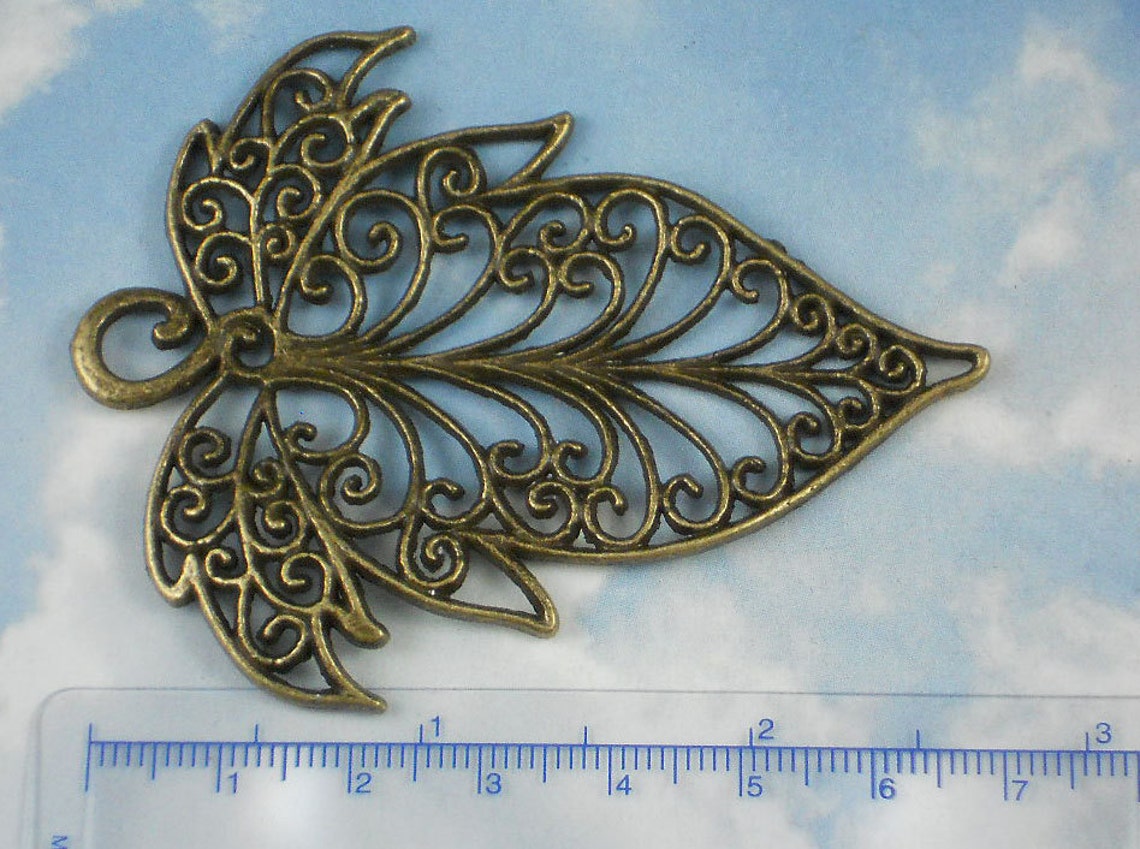 3 Filigree 72mm Antiqued Bronze Scroll Leaf Pendants Perfect - Etsy