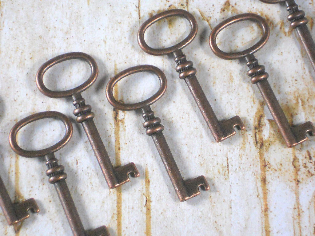 25 Oval Keys Copper Tone Skeleton Pendants 41mm Wedding - Etsy