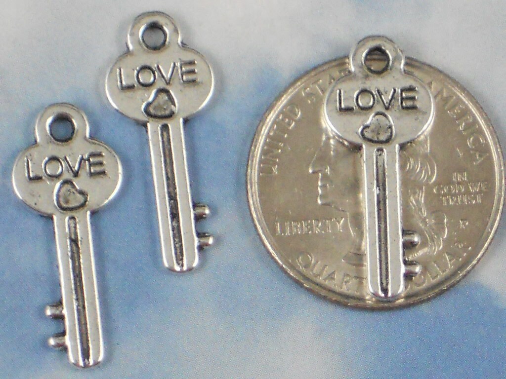 10 LOVE Message Key Charms Antique Silver Weddings Jewelry - Etsy