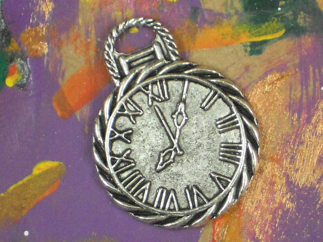 4 Silver Tone Pocket Watch Charms Timepiece Clock Face Antiqued Tibetan ...