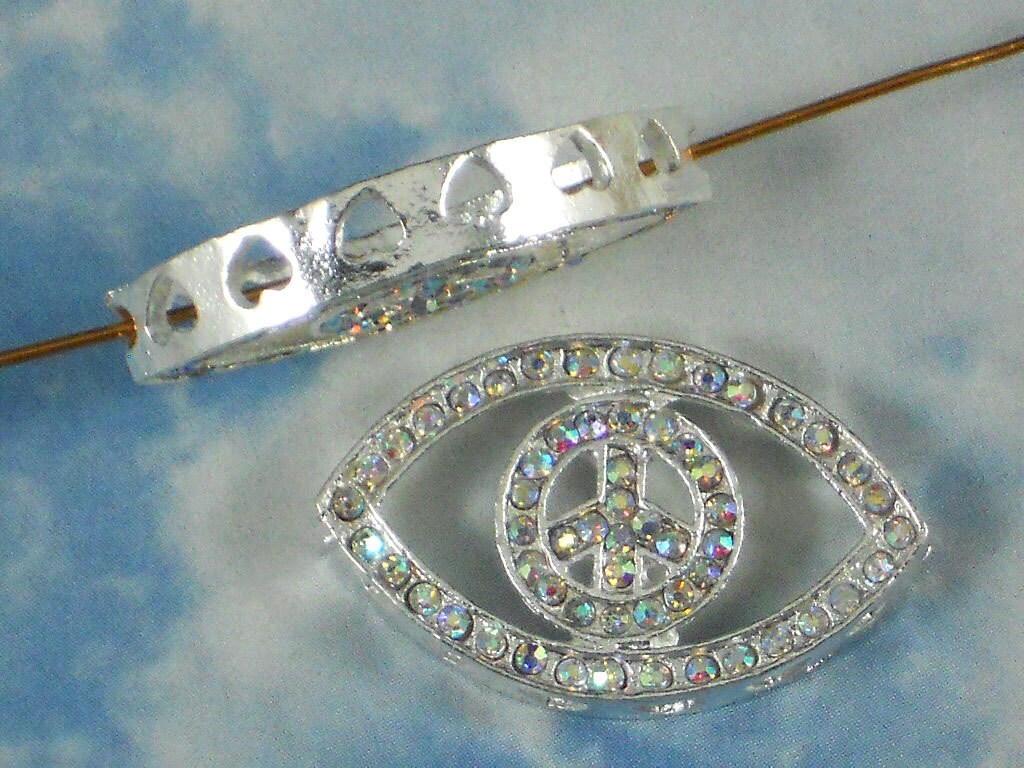 Peace Sign Eye Crystal AB Rhinestone Bead 30mm Encrusted & | Etsy
