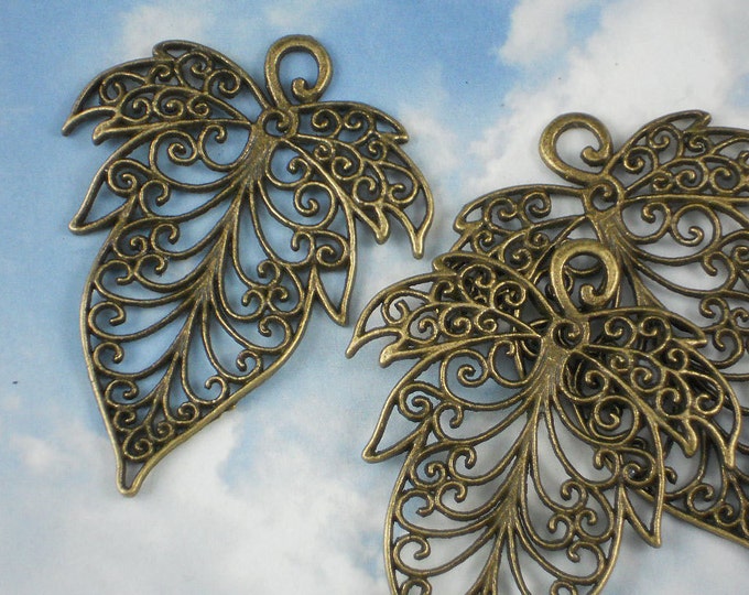 3 Filigree 72mm Antiqued Bronze Scroll Leaf Pendants Perfect for Bead ...