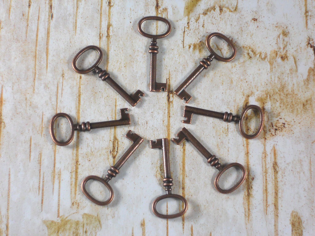 25 Oval Keys Copper Tone Skeleton Pendants 41mm Wedding - Etsy
