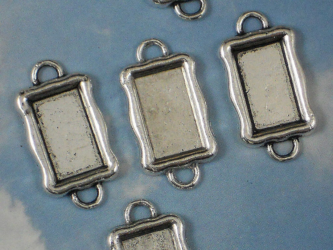 5 Bezel Trays Antique Silver Tone Rectangle Blanks Connector Link ...