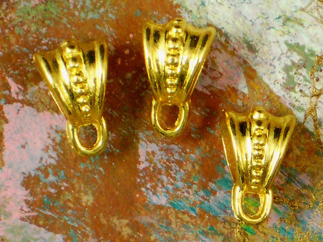 10 Gold Pendant Bails With Loop Dotted Bali Style Enhancer Charm Holder ...
