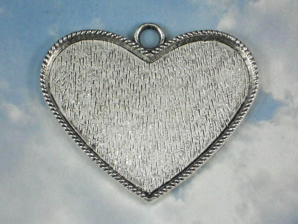 Large Silver OX Heart Bezel Pendant Frame Mounting Great for Embedded ...