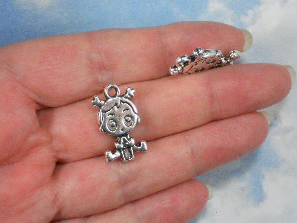 6 Cute Baby Girl Charms Holding Bottle Antique Tibetan Silver | Etsy