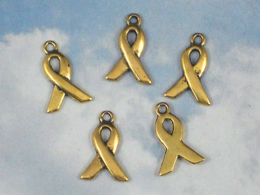 Bulk 100 Awareness Ribbons Charms, Gold Tone for the Cure Perfect for ...