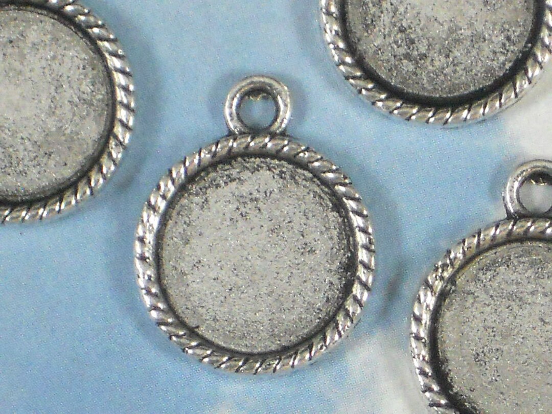 10 Round Rope Bezel Charms Settings Mounting Tray Glue in 14mm Antique ...