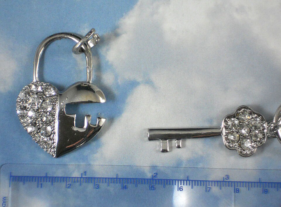 10 Big Heart Lock & Key Rhinestone Crystal Silver Charm Sets | Etsy