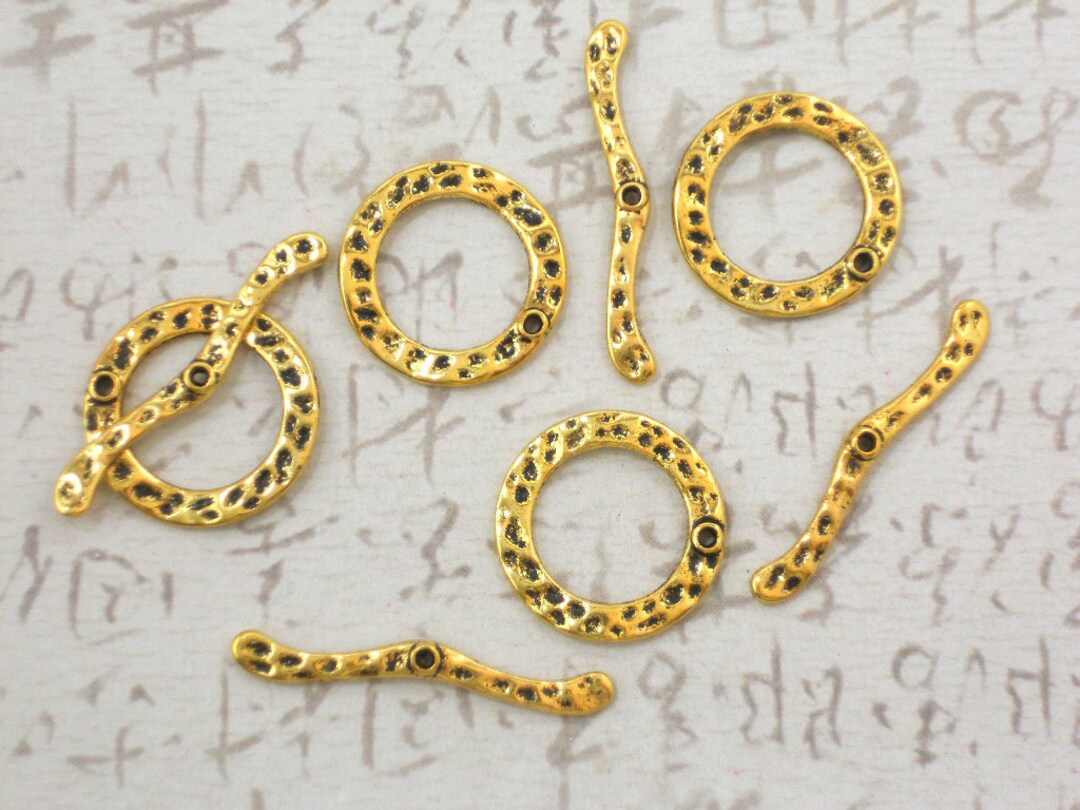 4 Sets Large Toggle Clasps Antique Gold Tone Hammered Bracelet Closures ...