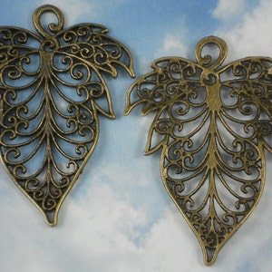 3 Filigree 72mm Antiqued Bronze Scroll Leaf Pendants Perfect - Etsy