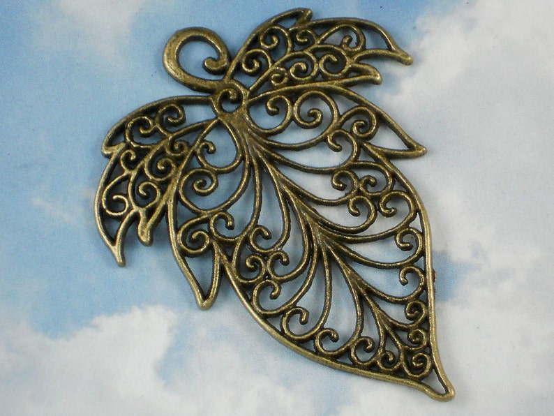 3 Filigree 72mm Antiqued Bronze Scroll Leaf Pendants Perfect - Etsy