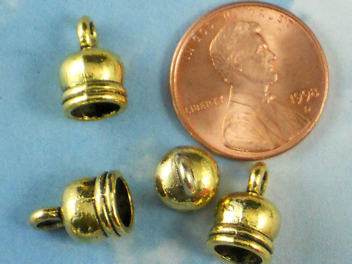 Gold Bell End Caps Round Drops Dangles 6mm Cord Glue in Cap - Etsy