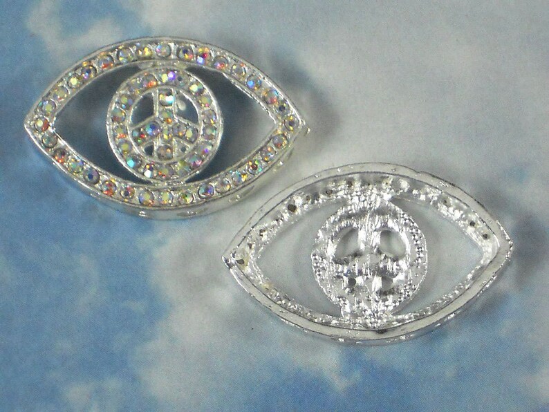 Peace Sign Eye Crystal AB Rhinestone Bead 30mm Encrusted & | Etsy