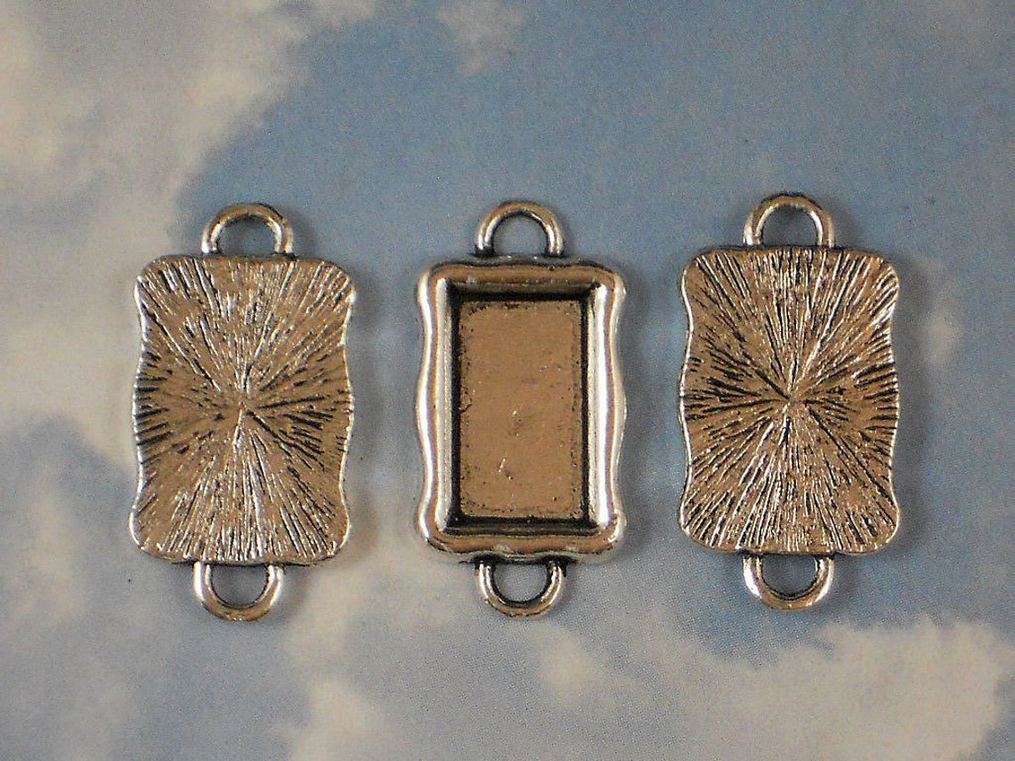 5 Bezel Trays Antique Silver Tone Rectangle Blanks Connector - Etsy
