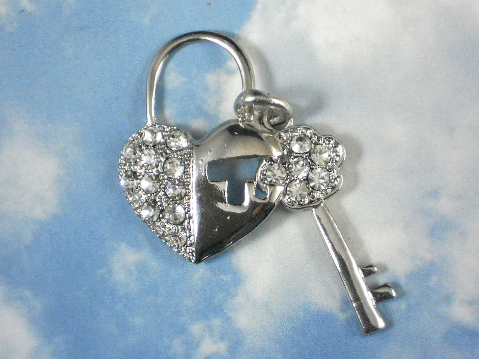 10 Big Heart Lock & Key Rhinestone Crystal Silver Charm Sets - Etsy