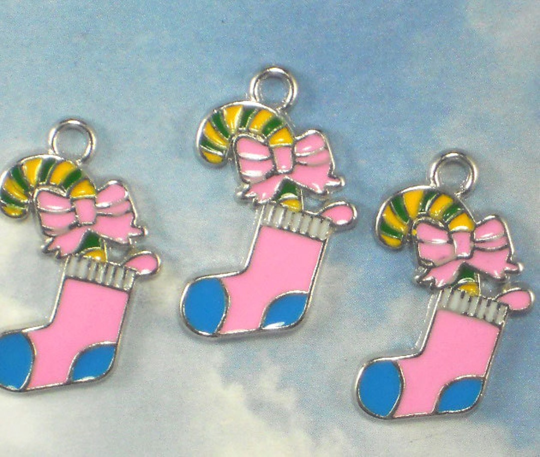 5 Christmas Stocking Sock Charms Enamel & Silver Platinum Tone P1837 - Etsy