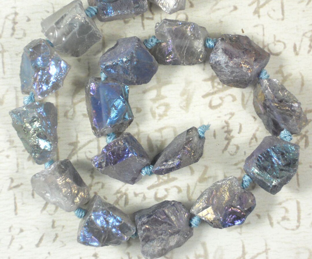 Rock Quartz Crystal Beads Pale Lilac & Silvery Blue Mystic Rough Nugget ...