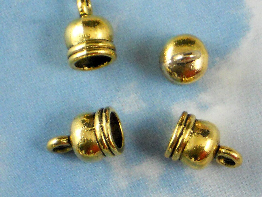 Gold Bell End Caps Round Drops Dangles 6mm Cord Glue in Cap Lead ...