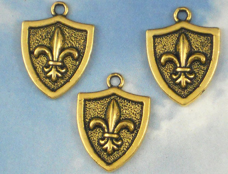 Bulk 30 Fleur De Lis Shield Charms Antiqued Gold Pendants - Etsy