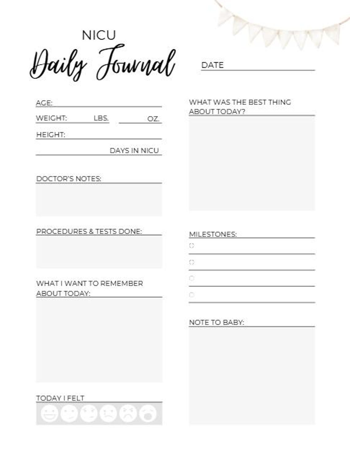 Daily NICU Journal Printable, NICU Family Journal - Etsy